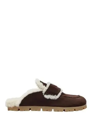 Prada Suede And Shearling Clogs - Brown