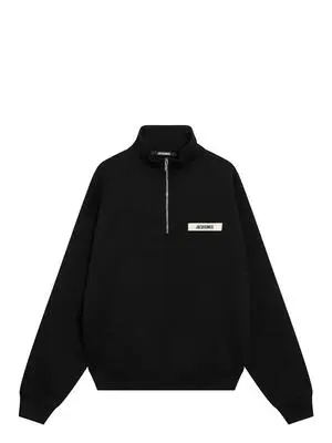 Jacquemus Zip-neck Sweatshirt With Gros Grain Logo - Black
