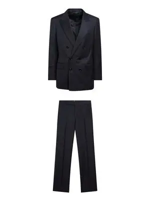 TOM FORD Navy Double-breasted Wool Suit - Blue