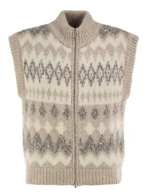 Peserico Jacquard Knit Alpaca Blend Gilet With Sequins - Cream
