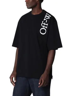 Off-White Crewneck T-shirt With Printed Logo In Cotton - Black