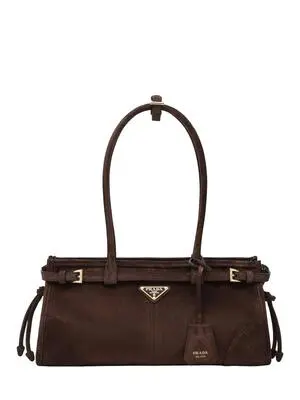 Prada Bonnie Medium Suede Handbag - Brown