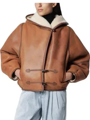 Isabel Marant Étoile Amiel Hooded Shearling Coat - Brown