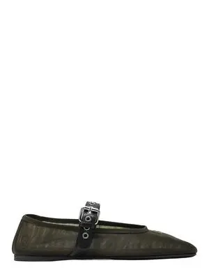Miu Miu Fabric Buckle Ballet Flats - Green