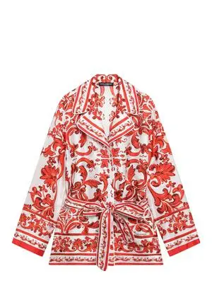 Dolce & Gabbana Silk Shirt With Majolica Print - Orange