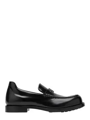 Balenciaga Calfskin Leather Loafers With Metal Logo - Black