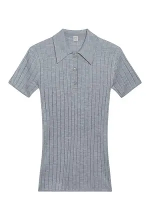 TOTEME Ribbed Cashmere And Silk Polo Shirt - Gray