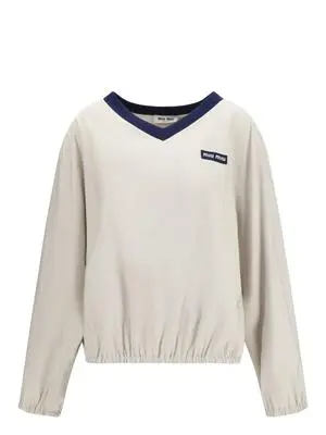 Miu Miu V-neck Sweater With Logo Patch - Black