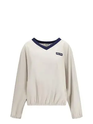 Miu Miu V-neck Sweater With Logo Patch - Black