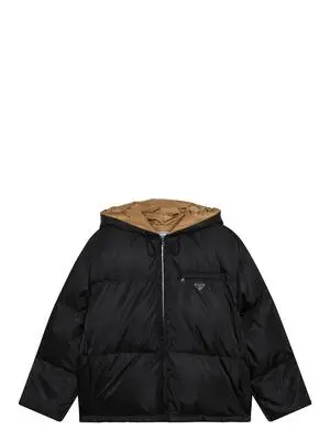 Prada Zip-up Hooded Re-nylon Puffer Jacket - Black
