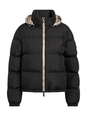 Burberry Padded Down Jacket With Check Detail - Black