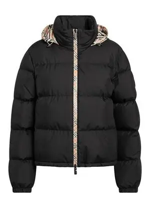 Burberry Padded Down Jacket With Check Detail - Black