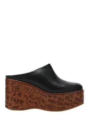 Chloé Maxime Wedge Sabot In Calfskin Leather - Black