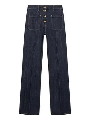 Valentino Garavani Cotton Denim Pants With Logo Buttons - Blue