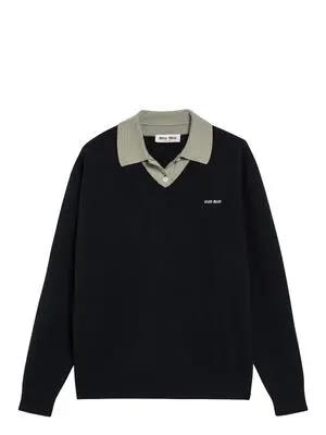 Miu Miu Wool And Cashmere Sweater With Collar - Blue