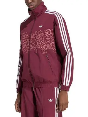 ADIDAS ORIGINALS Floral Embroidered Loose Track Jacket - Maroon