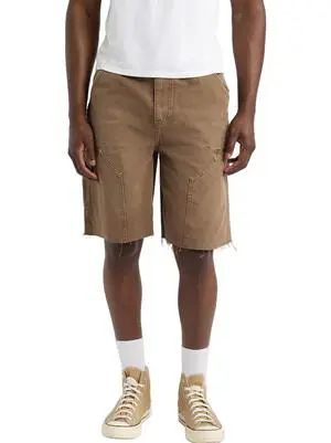 ELWOOD Ripped Carpenter Denim Shorts - Brown