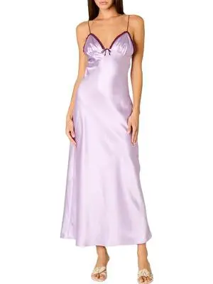 NIA Nia Camille Satin Midi Slipdress With Ruffled Bust