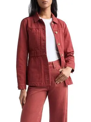 Veronica Beard Belted Denim Utility Jacket - Rust