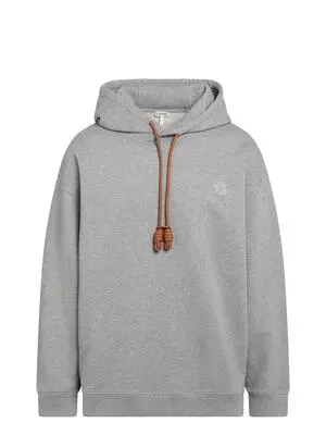 Loewe Relaxed-fit Cotton Fleece Hoodie With Leather Drawstring - Gray