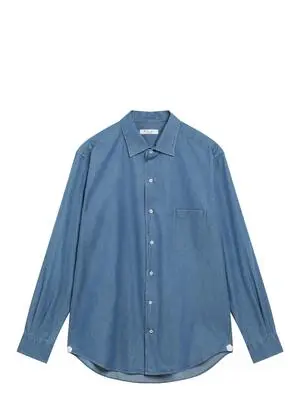 Loro Piana Andre Cotton Denim Shirt In Super Stone Washed - Blue