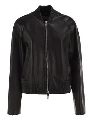 Sportmax Amour Lambskin Leather Bomber Jacket - Black
