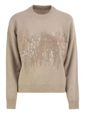 Peserico Crew Neck Alpaca Blend Jumper With Sequins - Cream