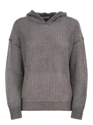 Peserico Sequined Open-knit Hooded Jumper - Gray