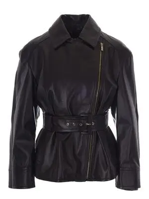 Max Mara Leather Belted Jacket - Brown