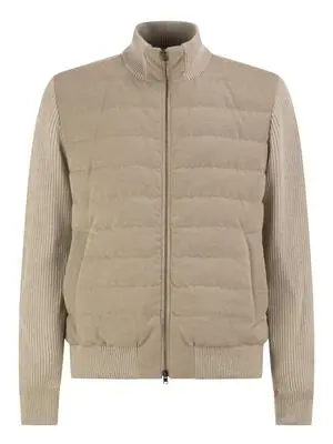 Herno Quilted Knit And Fabric Zip-up Jacket With High Collar - Cream