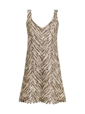 Brunello Cucinelli Chevron Sequin Embellished Dress - Multicolor