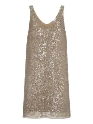 Brunello Cucinelli Sequin Embellished V-neck Sleeveless Dress - Multicolor