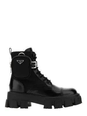 Prada Lug Sole Combat Boots With Pouch Detail - Black