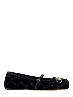 Gucci Gucci Black Velvet Ballet Flats With Horsebit Detail Black