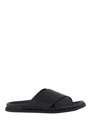 Gucci Gucci Embossed Calf Skin Slides Black