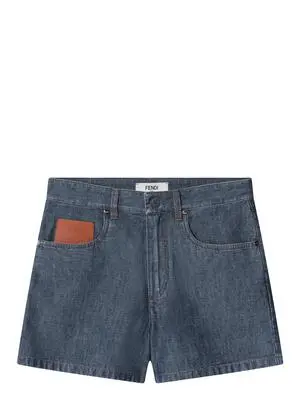 Fendi Denim Shorts With Logo Detail - Blue