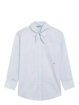 Prada Cotton Shirt With Integrated Neck Scarf - Blue