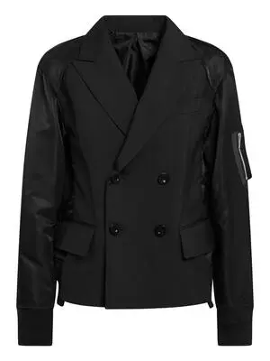 Sacai Double-breasted Wool And Nylon Blend Jacket - Black