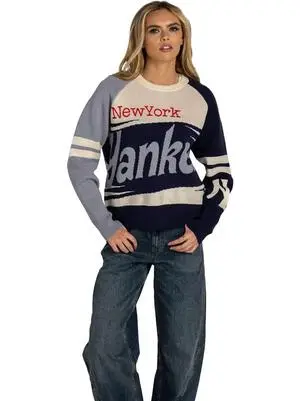 THE WILD COLLECTIVE New York Yankees Boxy Jacquard Sweater - Navy