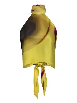 Silvia Tcherassi Nair Silk Halter Top With Tie Detail - Print