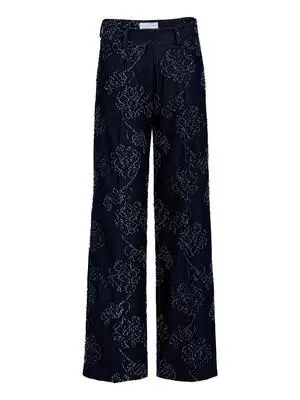 Silvia Tcherassi Embroidered Cotton-blend Straight Leg Pants - Navy