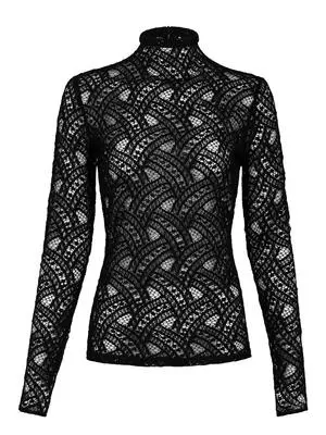 Silvia Tcherassi Lace High Neck Long Sleeve Top - Black
