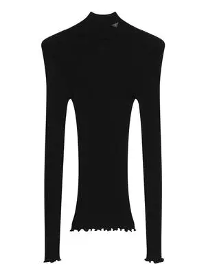 Prada Ribbed Cotton Turtleneck With Enamelled Triangle Logo - Black