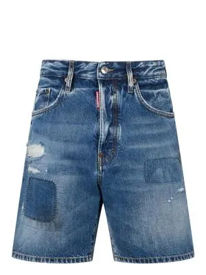 Dsquared2 Distressed Patchwork Long Denim Shorts - Blue