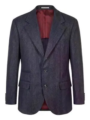 Brunello Cucinelli Herringbone-weave Blazer - Blue