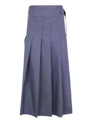 RÓHE Pleated Wool Mid Skirt - Blue
