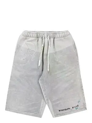 BOREDOM KILLS Denim Print Drawstring Shorts - Grey