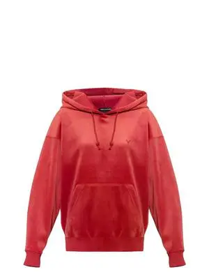 Y3 Velvet Logo Embroidered Hoodie - Red