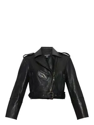 Balmain Leather Belted Biker Jacket - Black