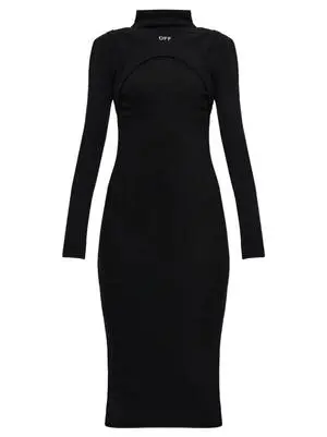 Off-White Ribbed Cut-out Turtleneck Midi Dress - Black